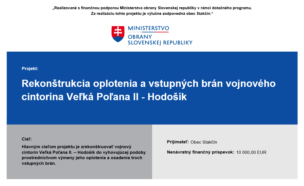 Rekonštrukcia oplotenia a vstupných brán vojnového cintorína Veľká ...